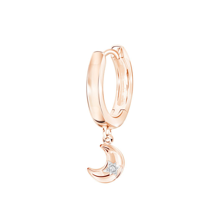 PRIMA ต่างหูห่วงประดับเพชรรูปพระจันทร์เสี้ยว ตัวเรือน 9K สี RG Huggie ...