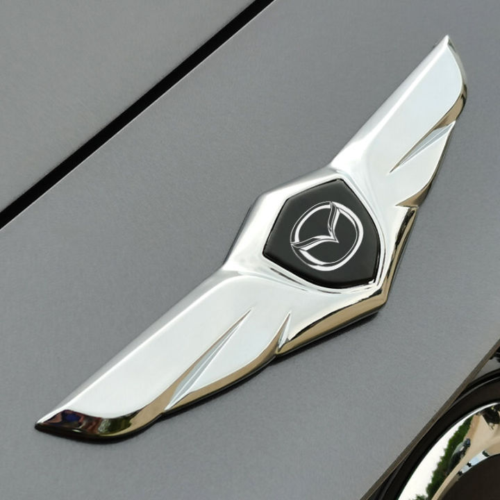 1 Piece 3D Wings Chrome Metal Car Front Hood Emblem for Mazda 2 3 5 6 ...