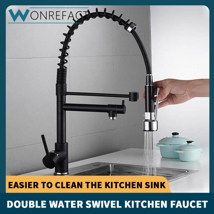 Black Kitchen Sink Swivel Faucet Mixer Water Tap Hot and Cold Water ...