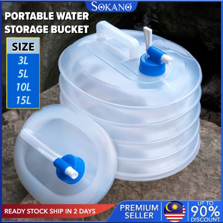 SOKANO STJE43131 Collapsible Water Container (3L/5L/10L/15L) Outdoor Hiking Fishing Foldable ...