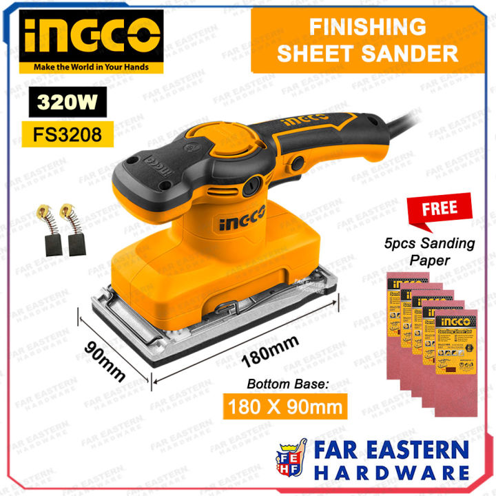 INGCO Finishing Sheet Sander FS3208 320W 4"X8" w/ 5pcs Sanding Pad ...