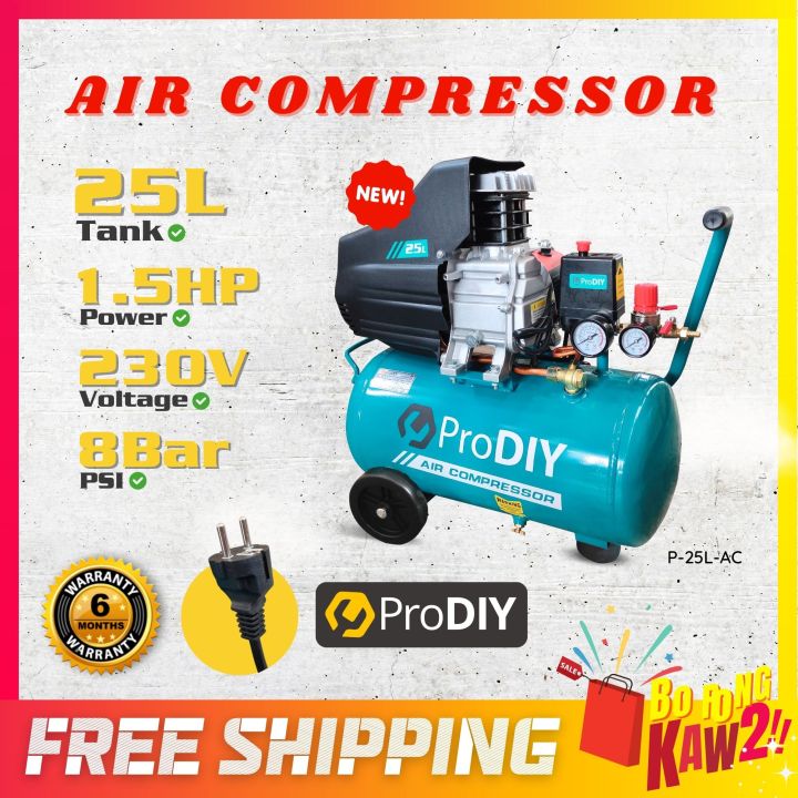 PRODIY / LADDERMAN Air Compressor 25 Liter Tank 1.5HP 8 Bar 158L/min ...