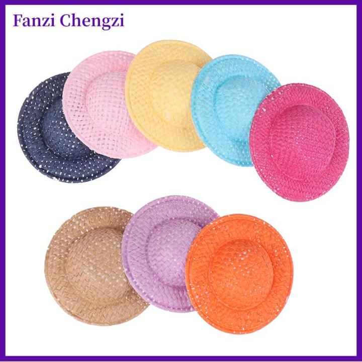 Fanzi 5ชิ้นหมวกฟางสานมือตุ๊กตาหมวกมินิสีสันสดใสอุปกรณ์ตกแต่งบ้านตุ๊กตา ...