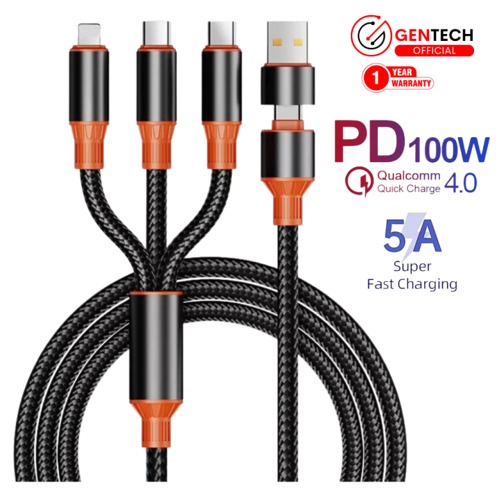 (SG) 100W 6A 5-in-1 Charging Cable - Super Rapid Fast Quick QC Data ...
