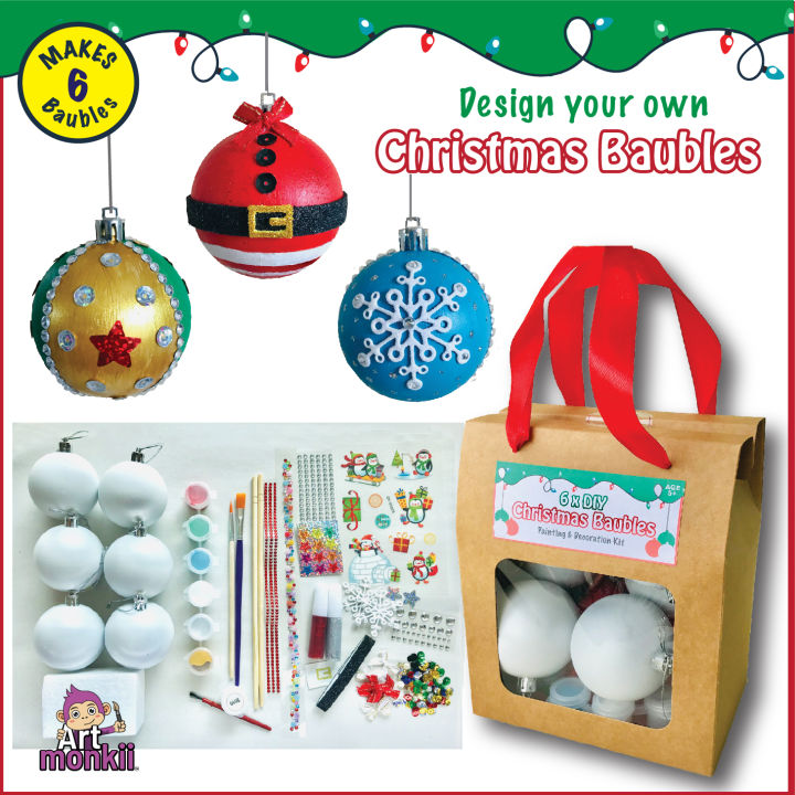 DIY 6 X Christmas Bauble Kit, Kids arts & Crafts, Christmas DIY craft ...