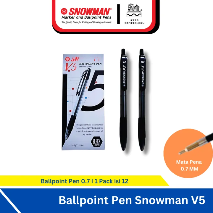 Pulpen Snowman Ballpoint Pen V5 Hitam 0.7 Hitam - Pack | Lazada Indonesia