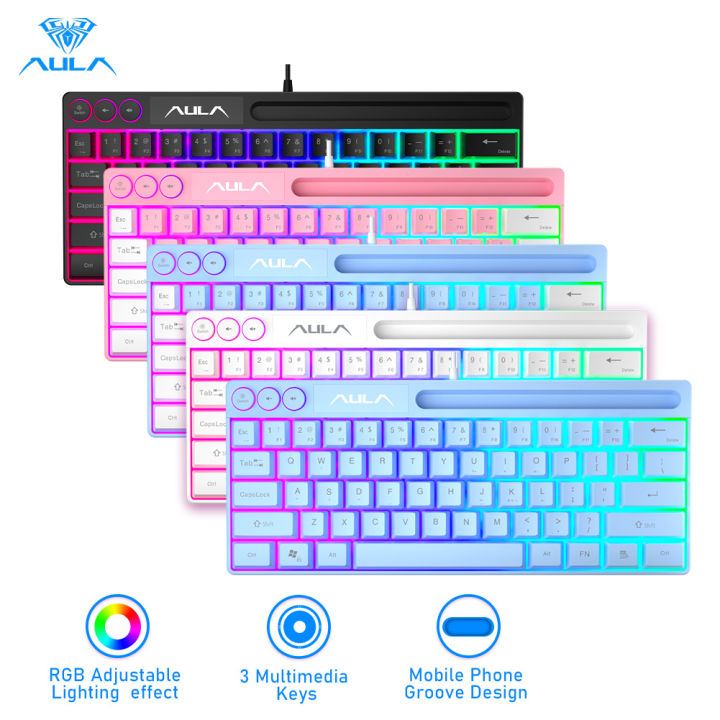 AULA F3061 61 Key RGB Mini Gaming Keyboard RGB Adiustable Lighting ...