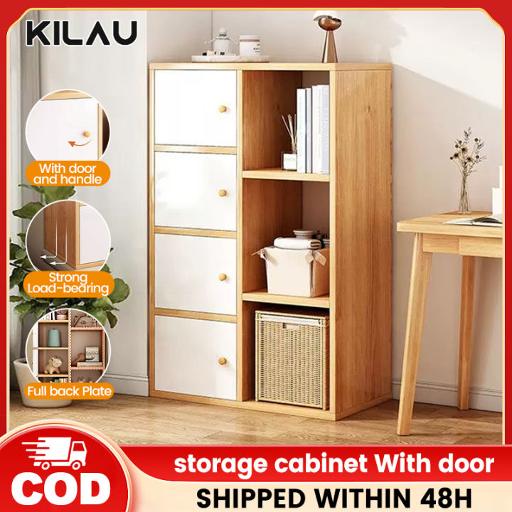 KILAU Bookshelf Cabinet multi-grid multi-layer wooden locker with door ...