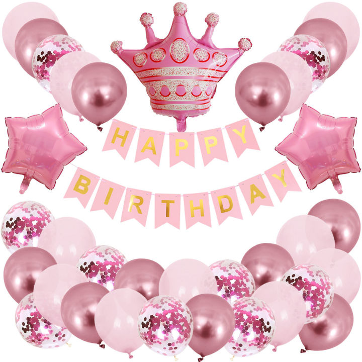 34pcs Happy Birthday Party Balloon Set Gold Crown Foil Balloon Confetti ...