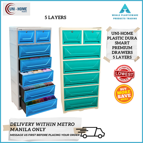 Uni-home Dura Smart Premium Drawers | 5 layers | Blue, Green, Brown ...