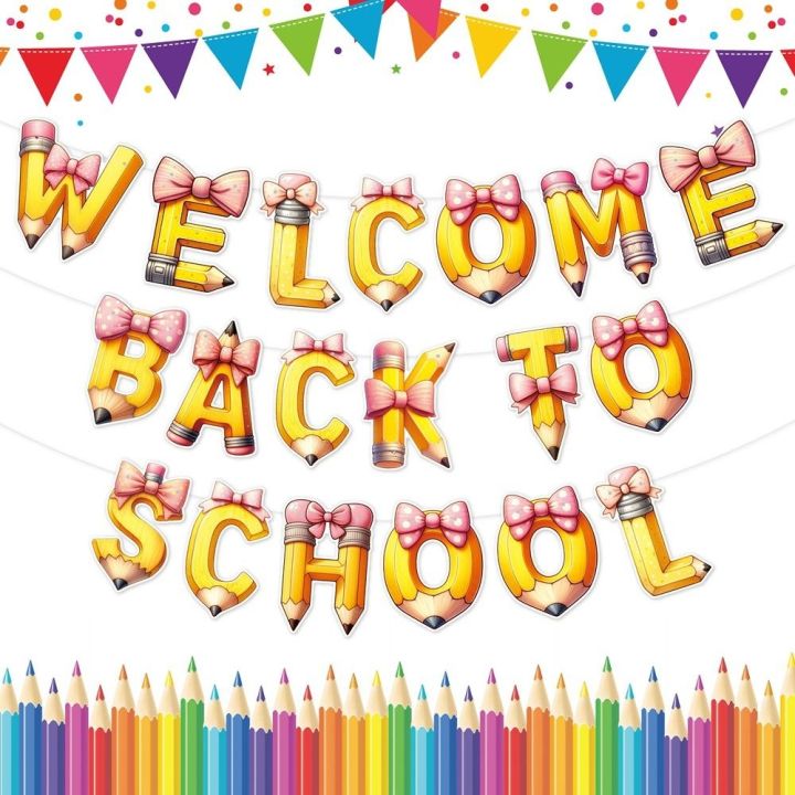 VBGG Cartoon Welcome Back To School Banner Paper Celebrate Background ...