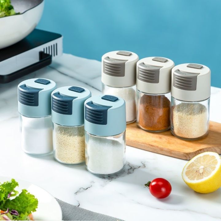 Glass seasoning bottle press type quantitative seasoning jar kitchen ...