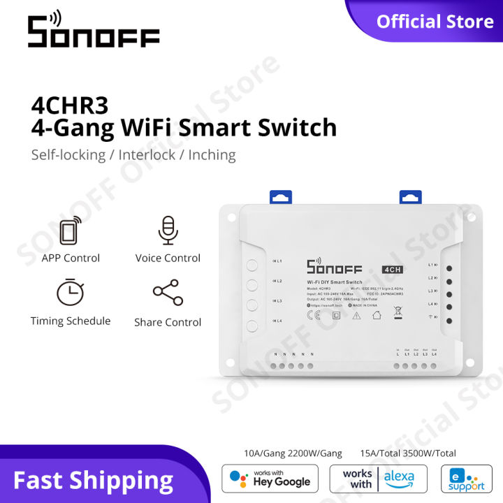 SONOFF 4CH R3 WiFi Switch 4 Gang Smart Switch Wireless Smart Module ...