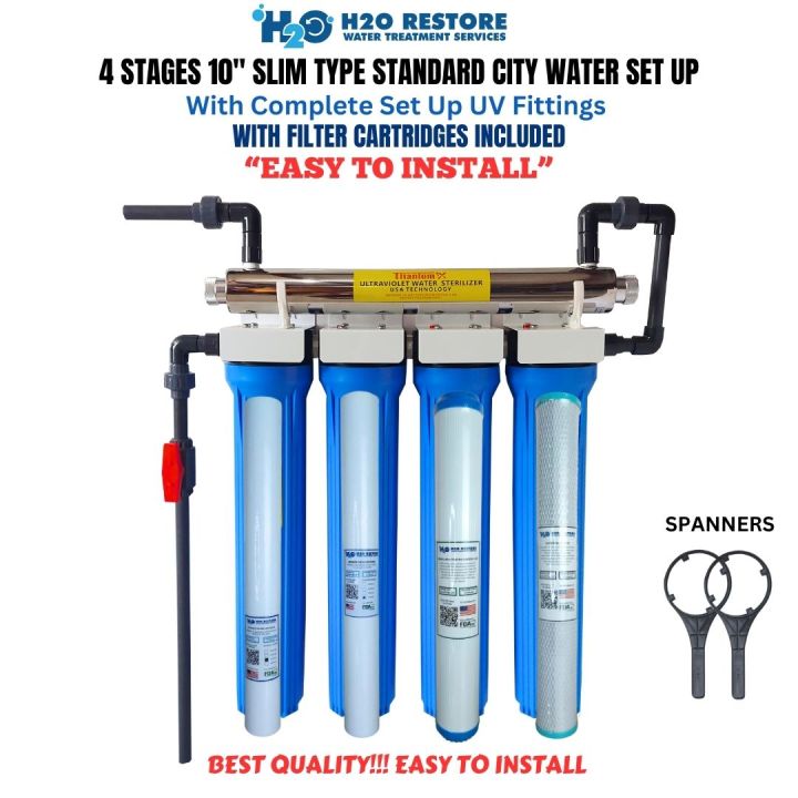 Water Filter 4 Stages 20" Slim Type H2O RESTORE Standard City Water ...