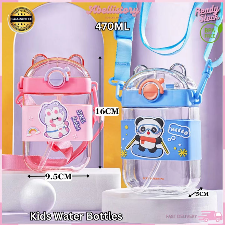 470ML YIBEN Kids Water Bottle Cute Cartoon Drinking Bottle with Straw and Strap BPA Free Botol ...