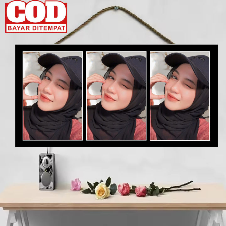 cetak foto susun kolase /grid ukuran 15x30cm + bingkai kayu mdf . 3 ...