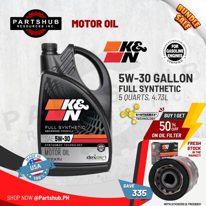 K&N MOTOR OIL 5W-30 5Q + SO-1004 OIL FILTER PACKAGE (HYUNDAI GAS,SUBARU ...