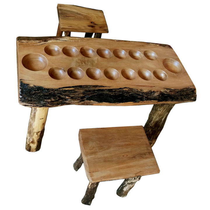 Sungka Table Set with 2 Stools Wooden Sungka / mancala - Hardwood ...