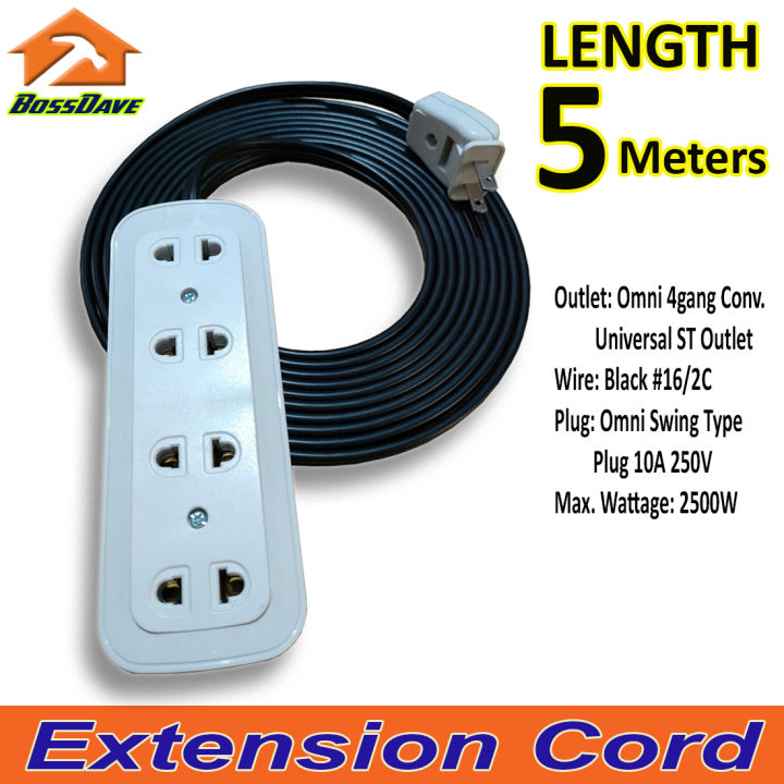 Extension Cord with Omni Swing Type Plug and Outlet 5 Meters in Length ...