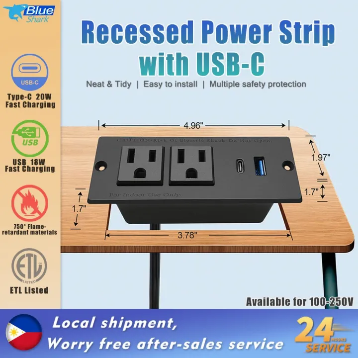 Hidden Socket Desk Extension Cord With USB Type C 2 Outlets 2 Meters ...