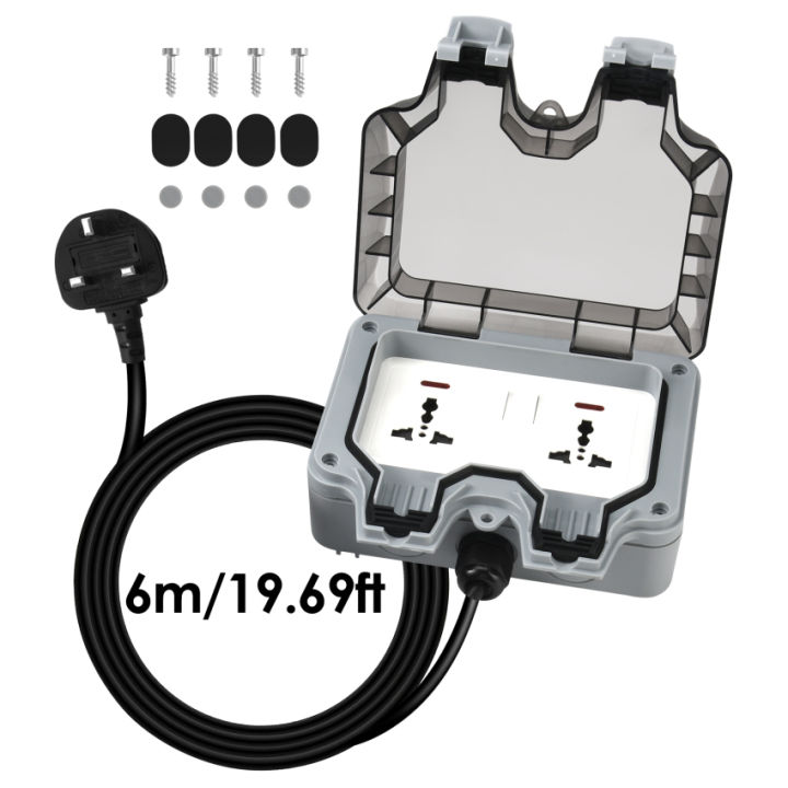 Waterproof Outdoor Dual Outlet With 6M Extension Cord, IP66 Wall Power ...