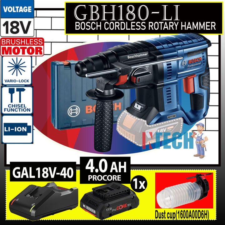 BOSCH GBH180-LI CORDLESS ROTARY HAMMER (BRUSHLESS MOTOR) C/W GAL18V-40 ...
