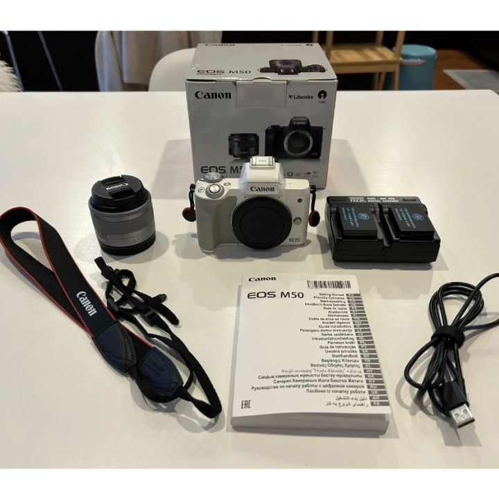 COD Canon EOS M50 24.1 MP Mirrorless Camera - White (Kit with EF-M 15 ...