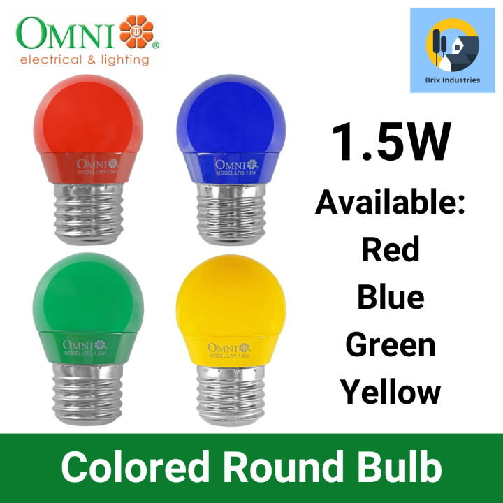 Omni 1.5W LED Colored Round Bulb Red, Blue, Yellow and Green All Colors ...