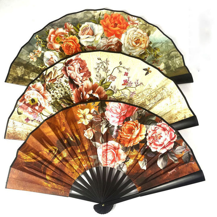 Black Retro Folding Fan Ebony Imitation Plastic Folding Fan For Outdoor ...