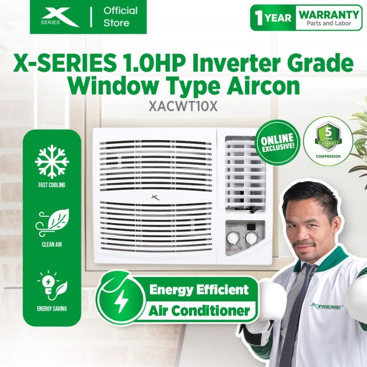 X-series 1HP window type inverter grade aircon with silver ion filter ...