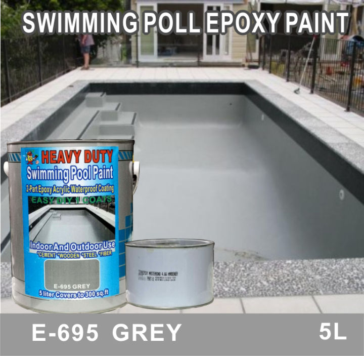 695 GREY SWIMMING POOL EPOXY PAINT ( 1L ) Heavy Duty • 2-Part Epoxy ...