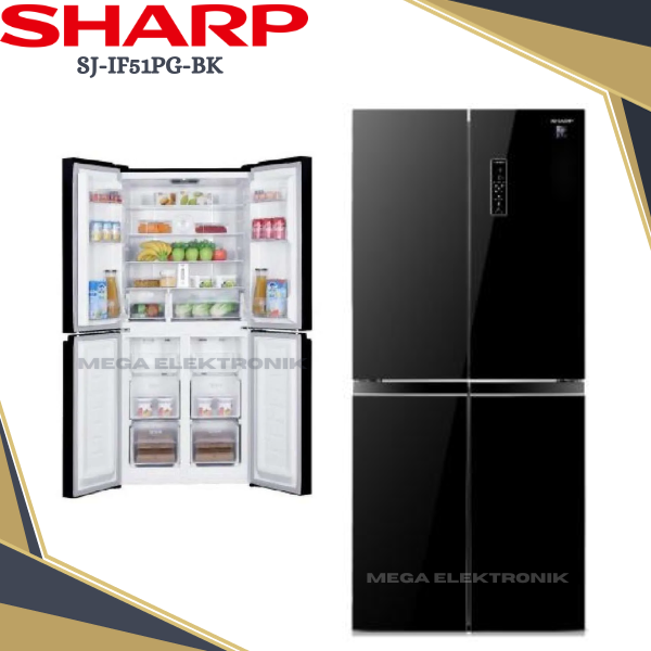 Sharp SJ-IF51PG-BK Kulkas Lemari Es 4 Pintu Side By Side 472 Liter - Hitam | Lazada Indonesia