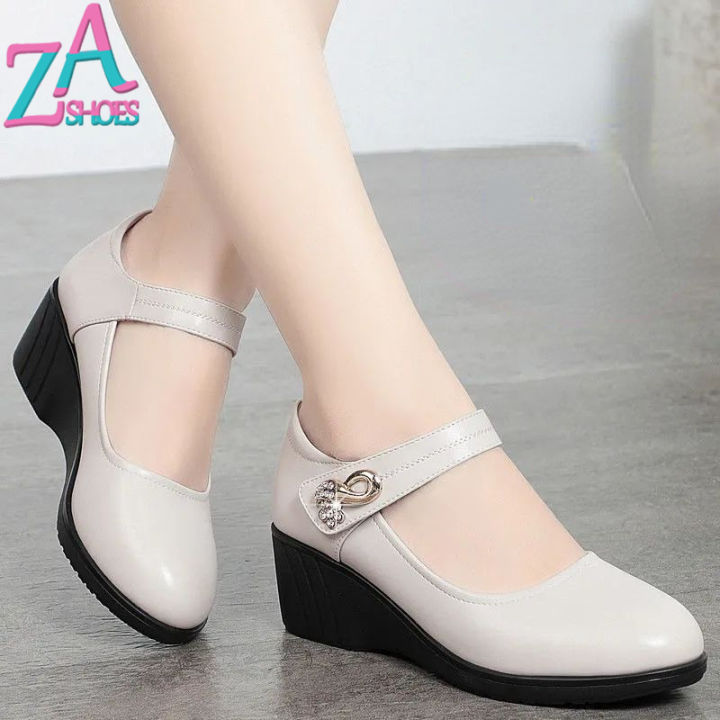 ZAZA Wedge Heel Black Shoes for Women Soft Sole School Shoes for ...