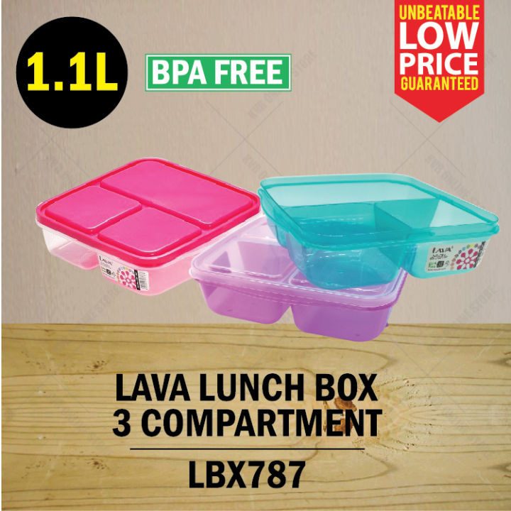 LAVA Lunch Box 3 Compartment LBX787 BPA FREE 1.1L Microwve Freezer Safe ...