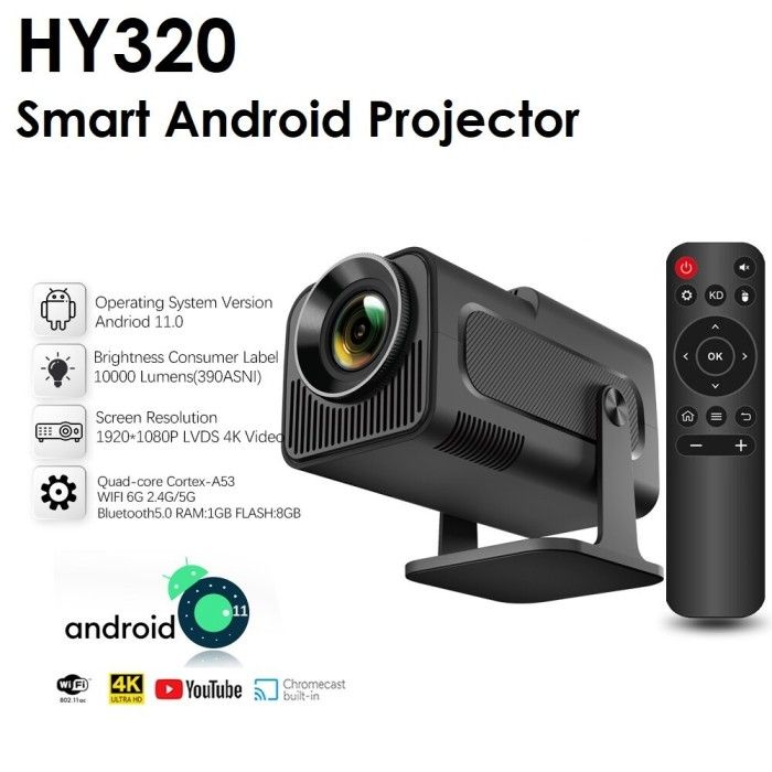 HY320 Portable Android WiFi Smart Proyektor 390 ANSI Lumens Bioskop ...