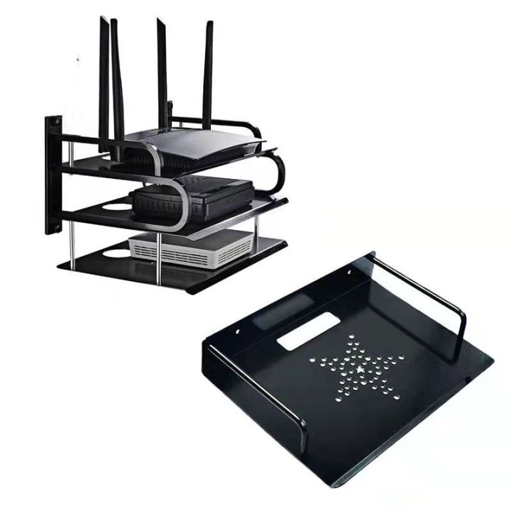 Black TV Set-top Box Rack Router Storage Rack Wall Tray Free Punch Wall ...