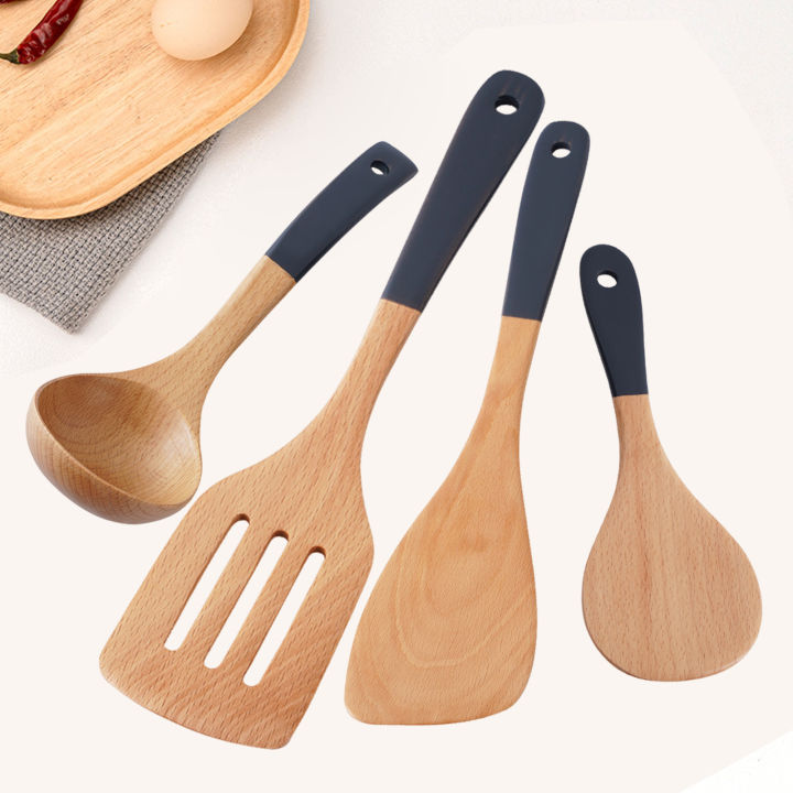 Wooden Shovel Cooking Shovel Non-slip Wooden Spatula Soup Spoon Set ...