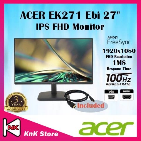 ACER EK271 Ebi 27" FHD IPS MONITOR ( 1920x1080 , 100Hz , 1ms , VGA ...