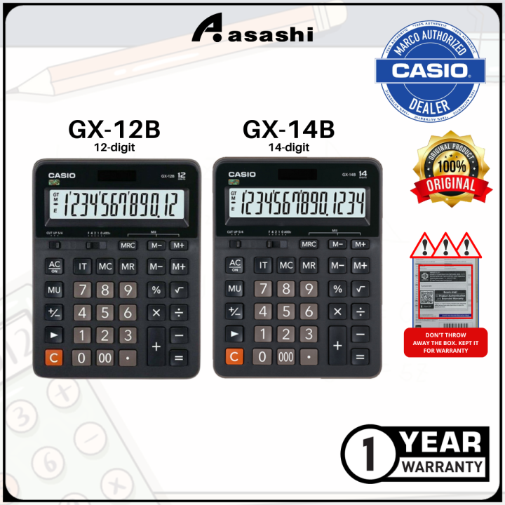 Casio GX-12B 12 Digits / GX-14B 14 Digit Extra Large Display Calculator 2 Way power Original 100 ...