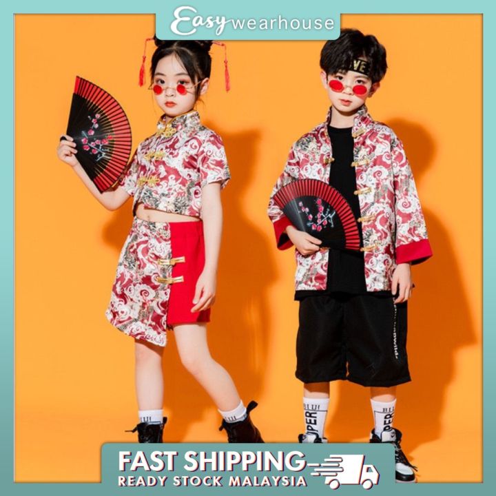 EASY WEARHOUSE CNY Outfit Modern Hanfu CheongSam Dragon Satin Costume ...