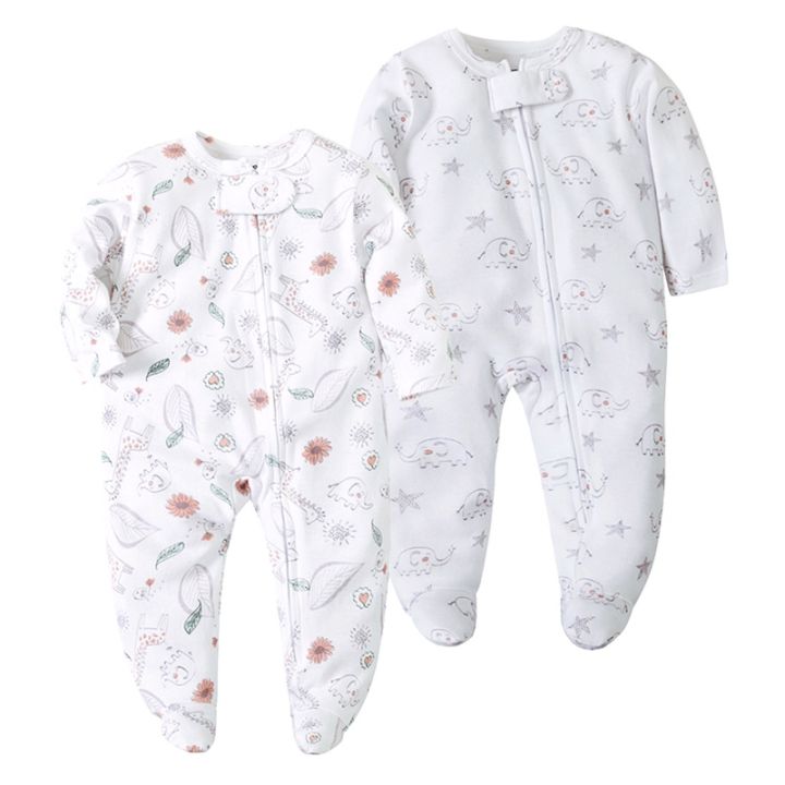 Newborn Pajamas Zipper Boys Girls Long Sleeve Footed Cotton Sleepsuit ...