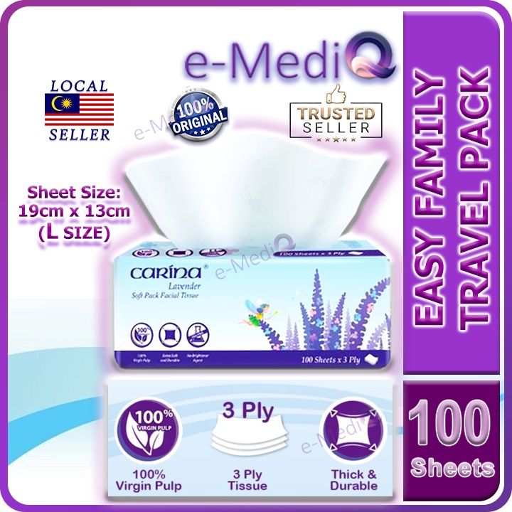 Carina Facial Tissue Lavender Soft Pack 3ply 100% Virgin Pulp 100's ...