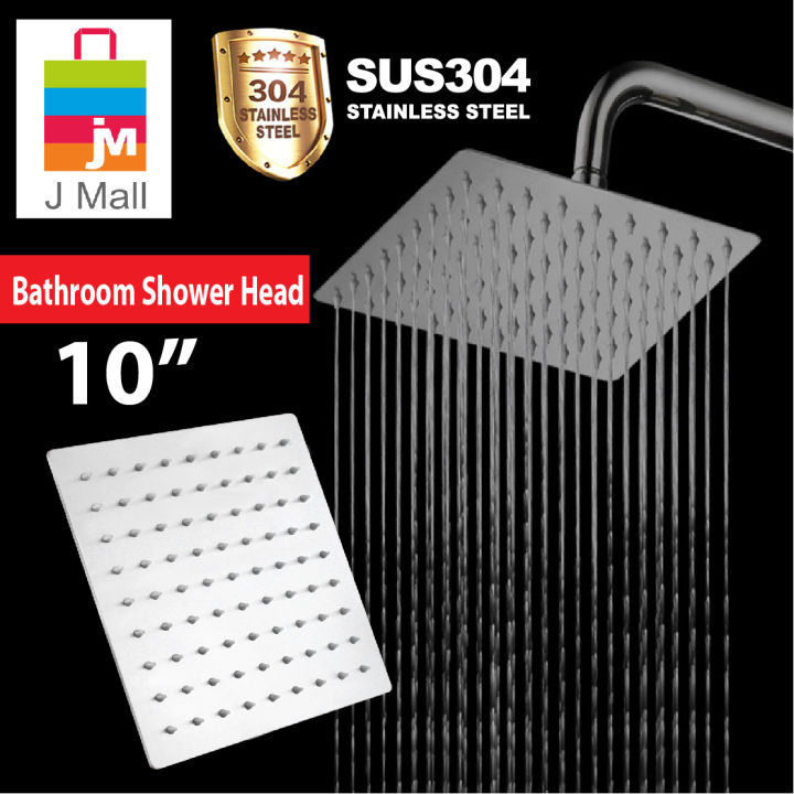 Stainless Steel SUS304 Bathroom Gloss Square 10 inch Rainfall Shower ...