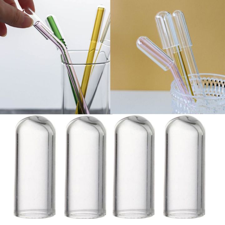 【COD+IN STOCK】1/4PCS Glass Straw Tips Cover Reusable Drinking Straw Tips Cap Clear Lids Dust ...