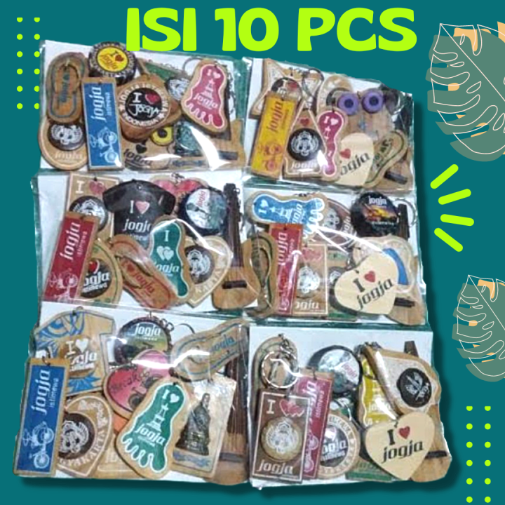 Paket Souvenir isi 10 pcs gantungan kunci kayu khas Jogja motif campur Souvenir Malioboro ...