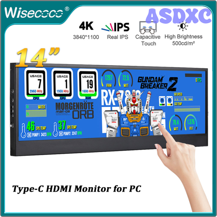 ASDXC Wisecoco 14 Inch 3840x1100 4K Stretched Bar Monitor Touchscreen ...