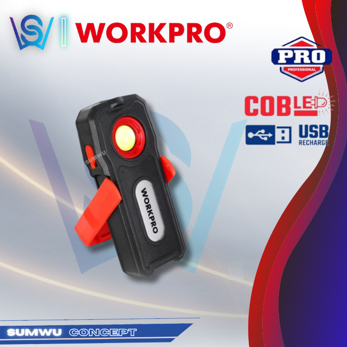 WORKPRO 400 Lumens Rechargeable Worklight WP352002 Side Light COB Magnetic Floodlight Battery ...