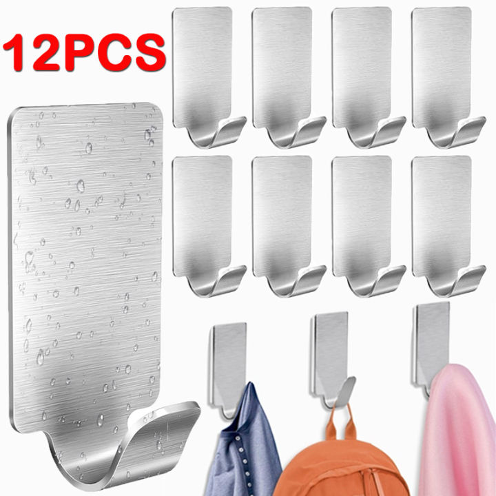 6/12pcs Stainless Steel Heavy Duty Self-Adhesive Hook Wall Hooks ...
