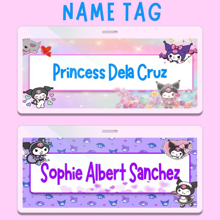 Sanrio Kuromi Hello kitty CINNAMOROL inspired NAME TAG Laminated free ...