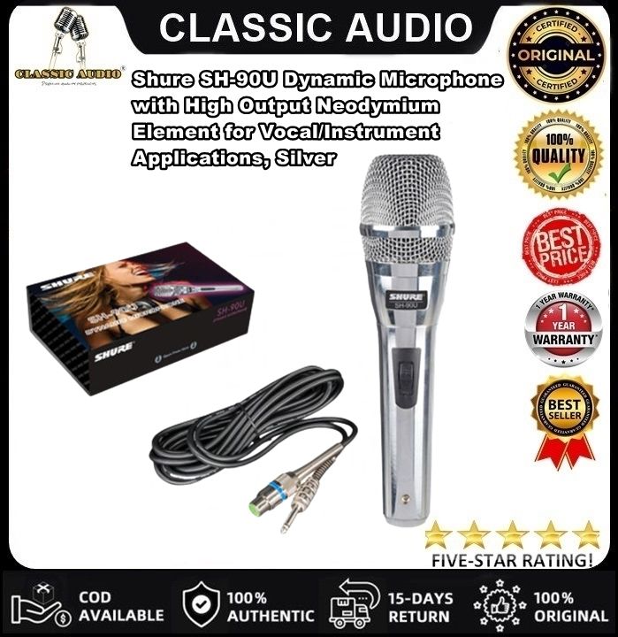 Shure SH-90U Super cardioid Dynamic Microphone with High Output Neodymium Element for Vocal ...